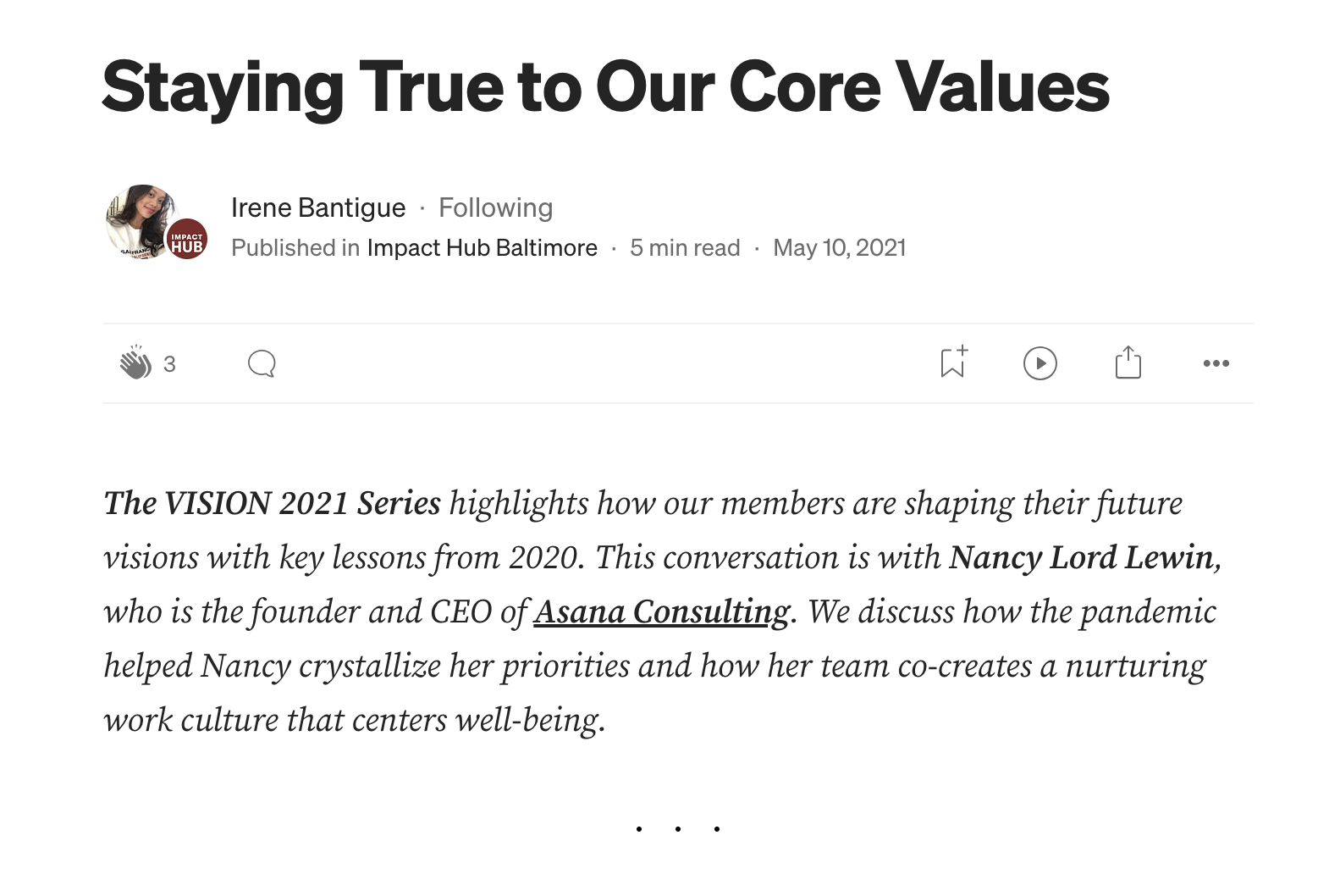 Staying True to Our Core Values - Asana Consulting